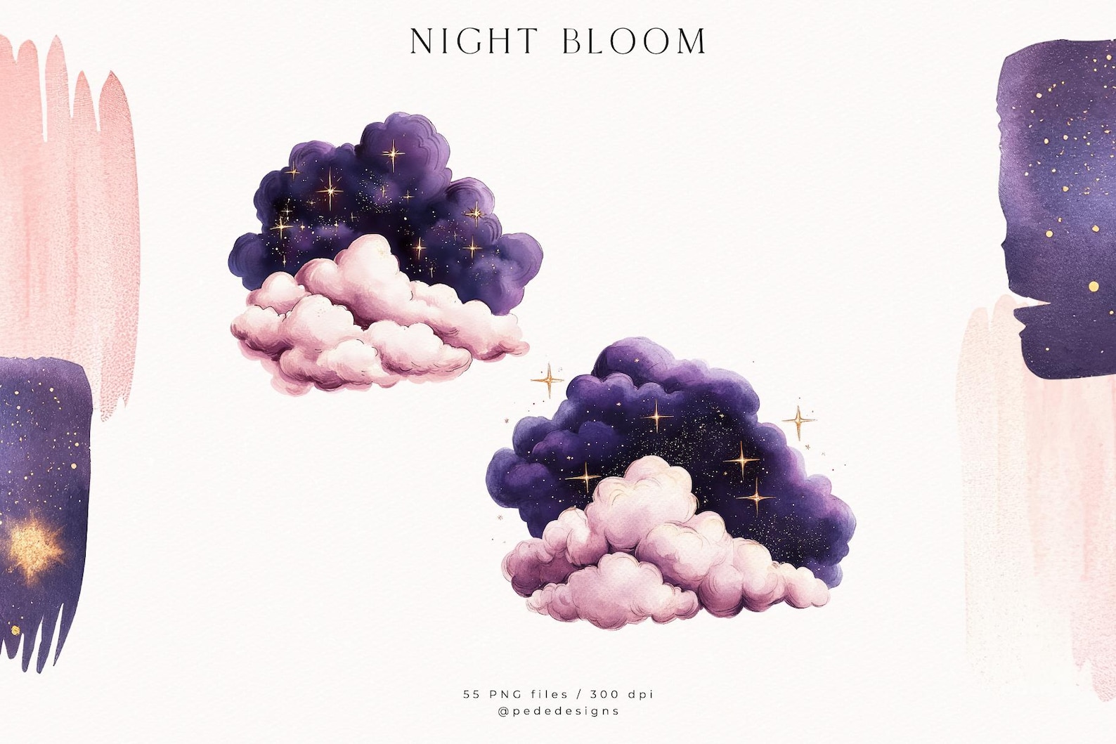 Night Bloom Collection, Clipart Library, Watercolor Illustrations ...