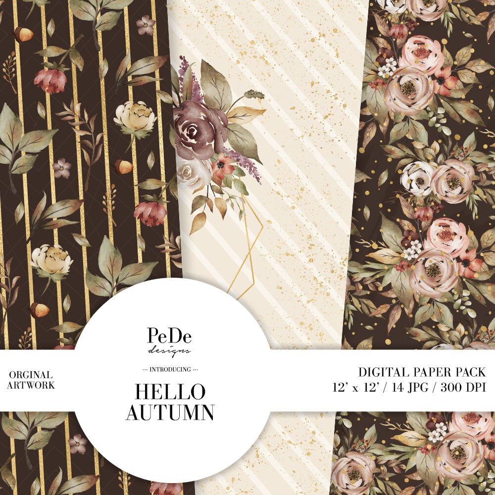 Hello Autumn, Autumn Digital Paper Pack, Planner Supplies, Pumpkin ...