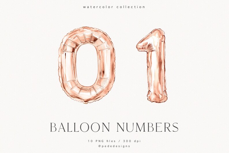 Rose Gold Balloon Numbers, Foil Balloon Clipart, Party, Celebration ...