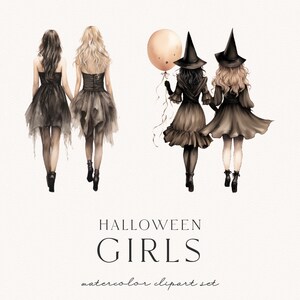 Halloween Girls Clipart, Watercolor Halloween Clipart, Spooky Clipart ...