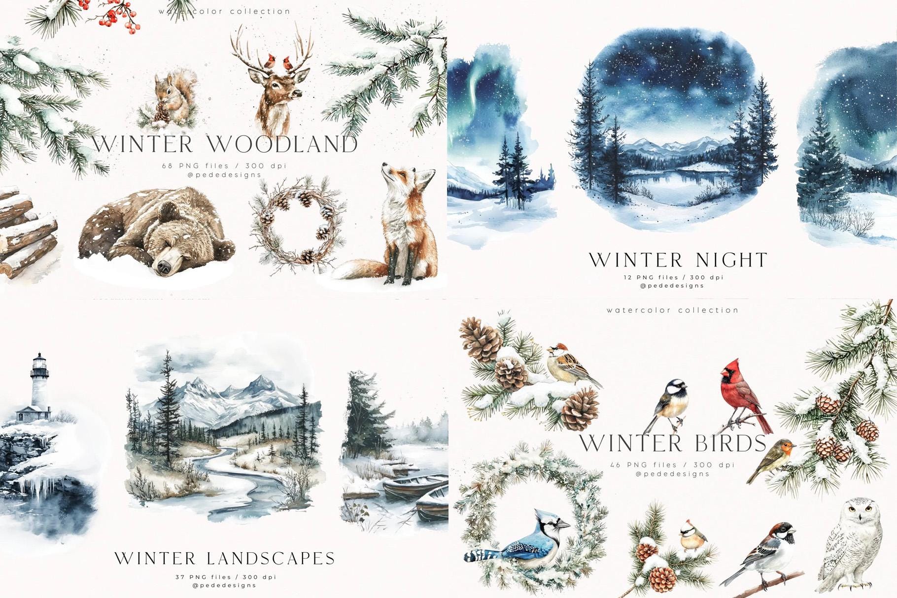 Wild Life Bundle, Clipart Library, Watercolor Illustrations, Forest ...