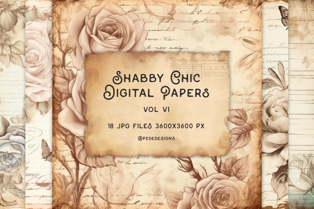 Shabby Chic Digital Paper, Digital Craft Supplies, Vintage Textures ...