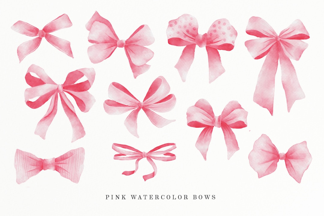 Pink Watercolor Bows Clip Art, Ribbon Cliparts, Hand Painted Bow ...