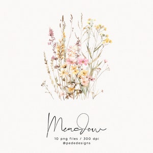 Meadow Clipart, Watercolor Floral Field Clipart, Watercolor Wild ...