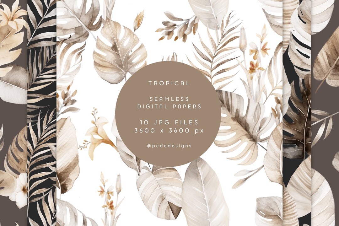 Tropical Digital Papers, Boho Digital Paper Pack, Summer Digital Papers ...