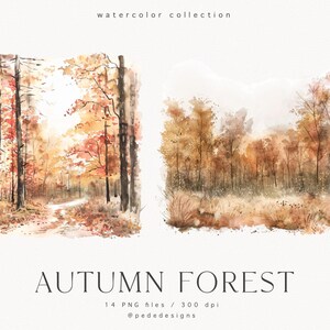 Autumn Forest Clip Art Set, Watercolor Landscape, Watercolor Fall ...