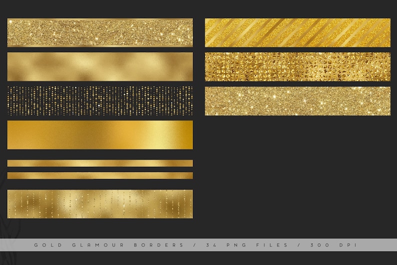 Gold Glamour Borders Clipart: Sparkly Gold Foil Design Elements (PNG ...