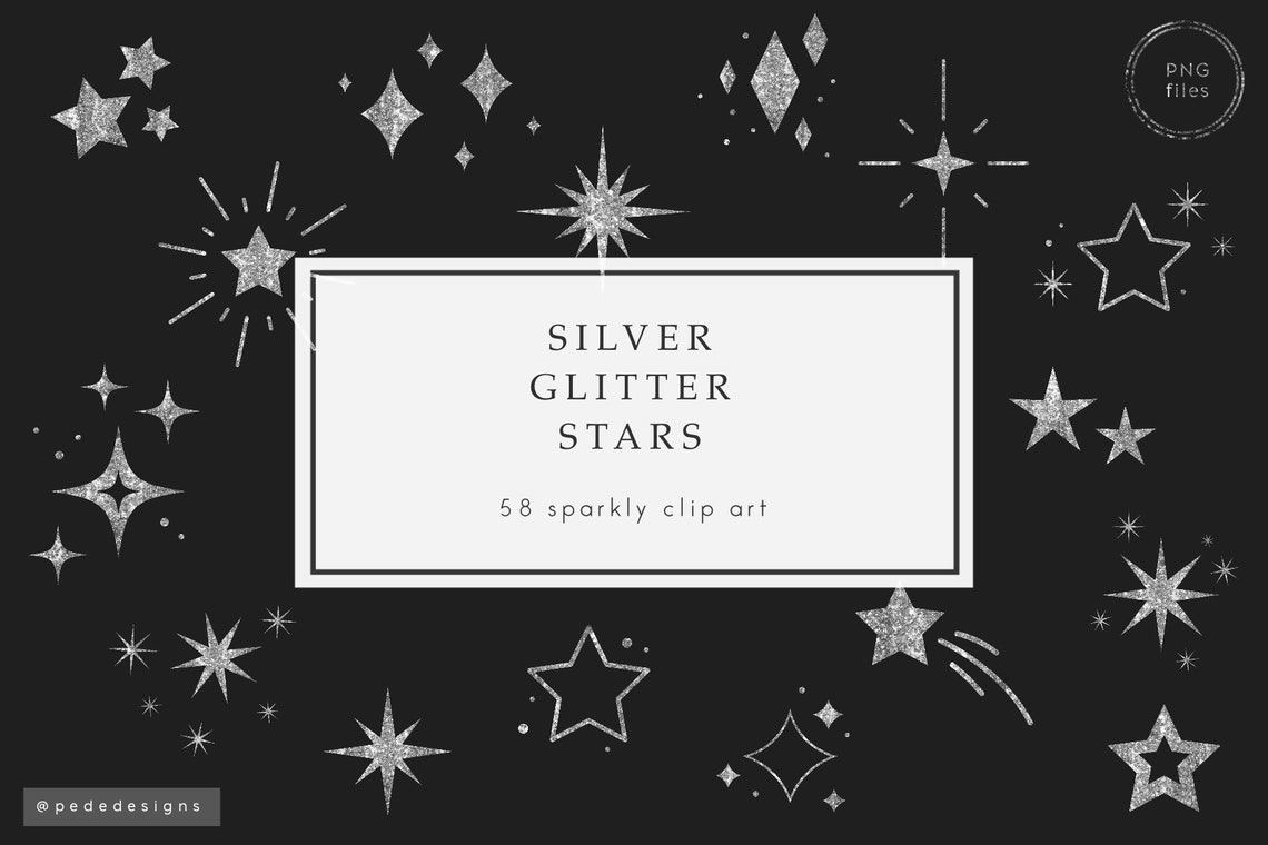 Silver Glitter Stars Stars Png Glitter Clip Art Star Shape - Etsy