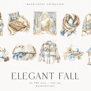 Elegant Fall Clip Art Set, Watercolor Cozy Autumn Clipart, Fall ...