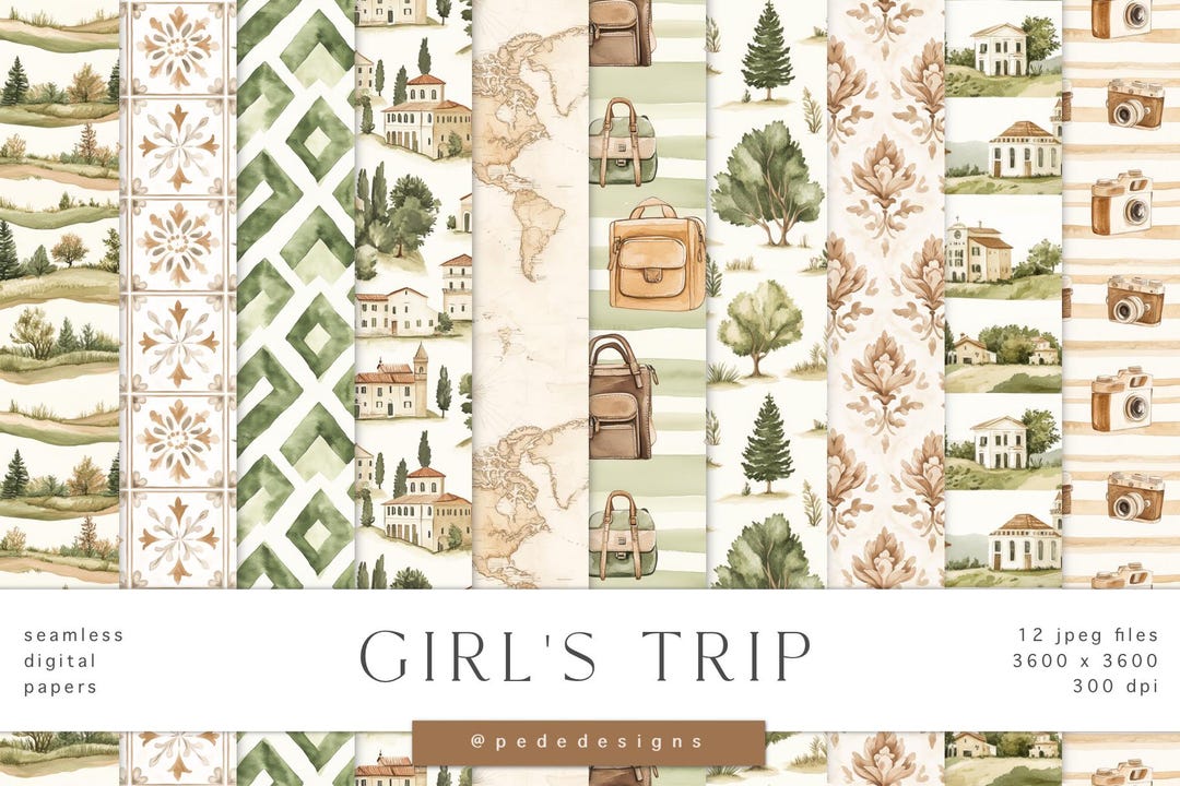 Girl's Trip Digital Papers: Camping Travel Patterns (digital Download ...