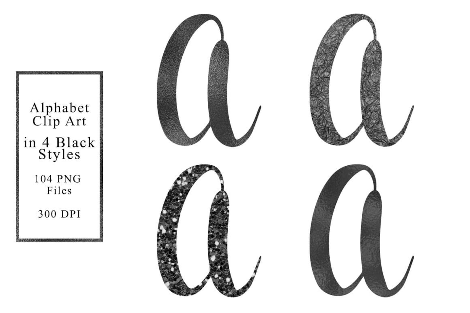 Black Alphabet Clip Art 4 Luxury Styles Black Foil Black - Etsy
