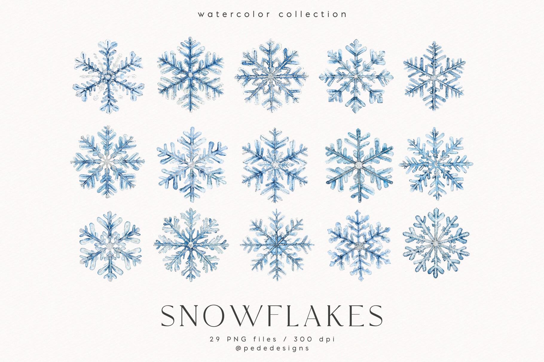 Snowflakes Clip Art, Watercolor Winter Clipart, Planner Stickers, Snow ...