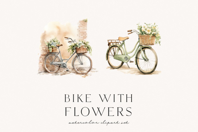 Bike With Flowers, Watercolor Clipart, Watercolor Spring, Wedding ...