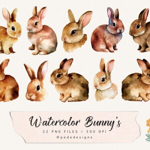 Watercolor Bunny Clip Art, Baby Bunnies Png, Easter Clipart, Rabbit Png ...