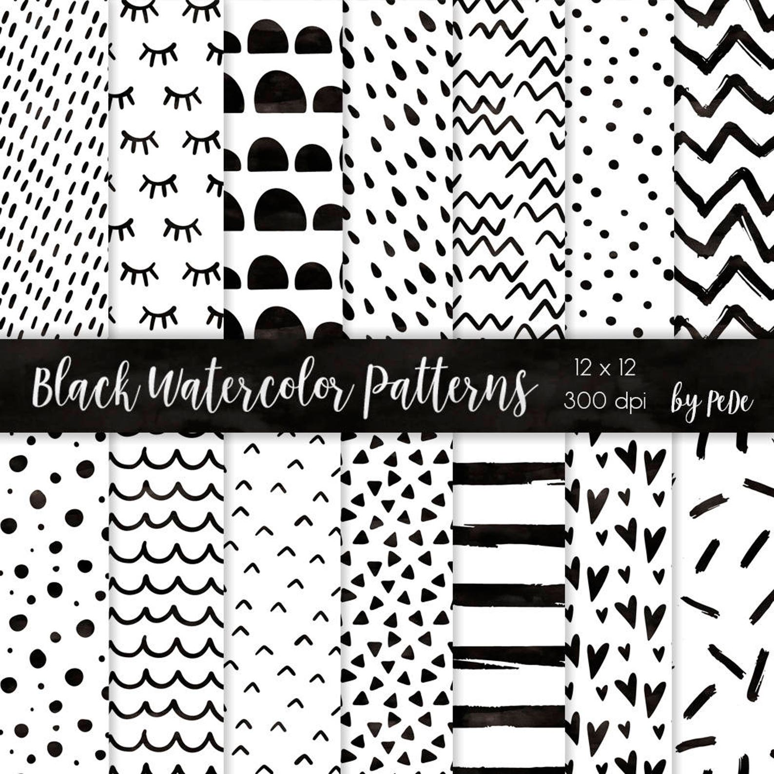 Black Watercolor Digital Papers Watercolor Black Patterns - Etsy