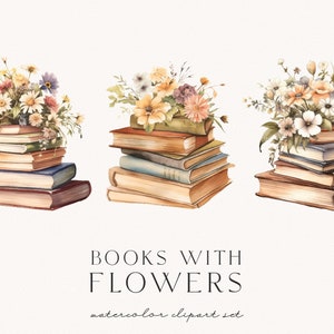 Books With Flowers, Watercolor Books Clipart, Floral Clipart, Reading ...