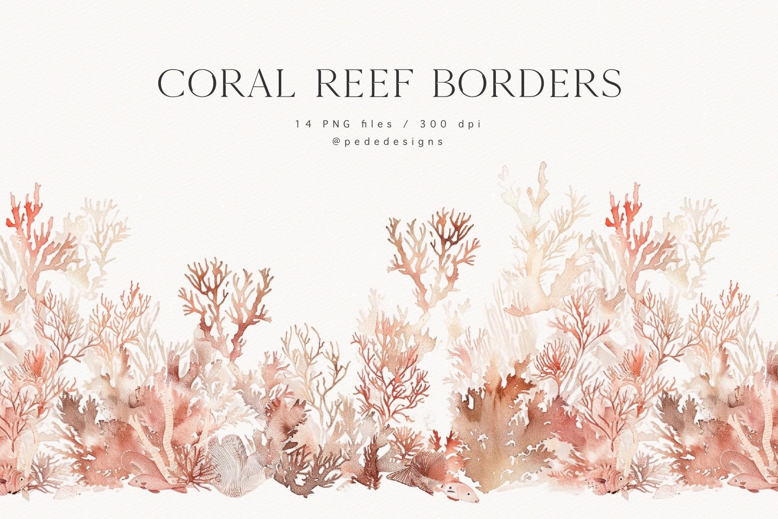 Coral Reef Borders, Watercolor Sea Clipart, Ocean Png Graphics ...