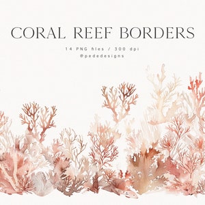 Coral Reef Borders, Watercolor Sea Clipart, Ocean Png Graphics ...