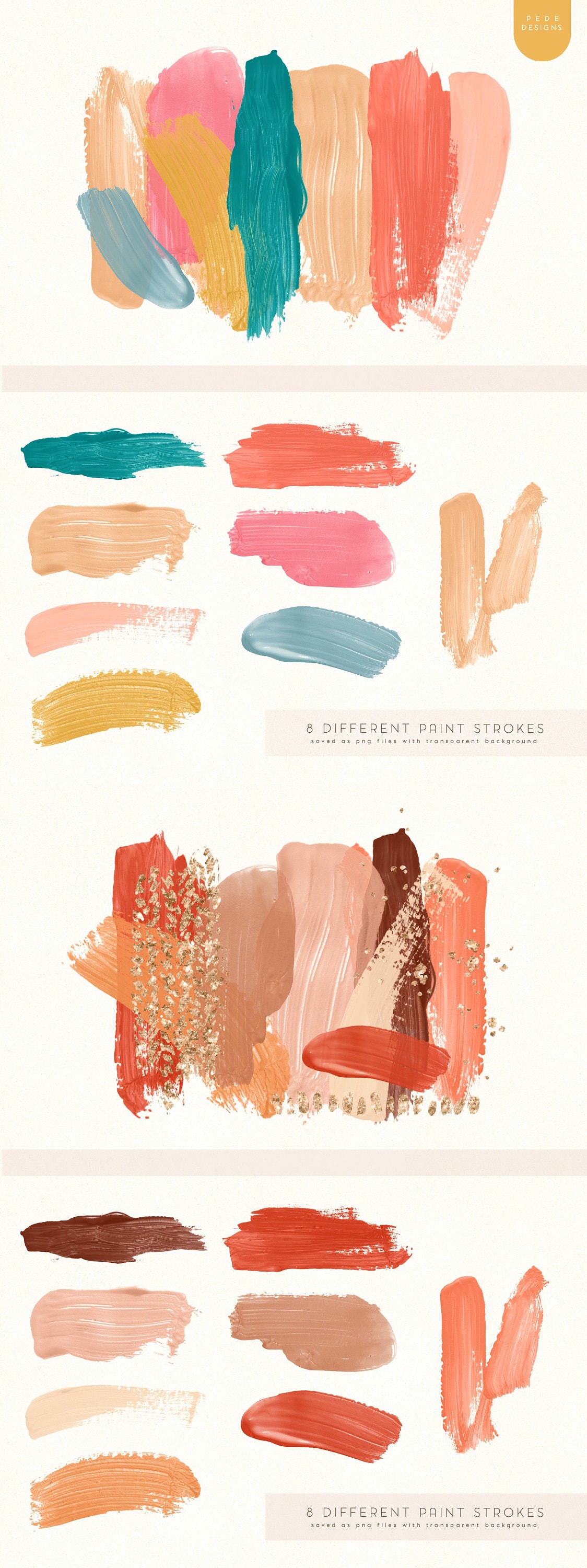Paint Strokes Clip Art, Paint Brush Clipart, Acrylic Paint, Glitter ...