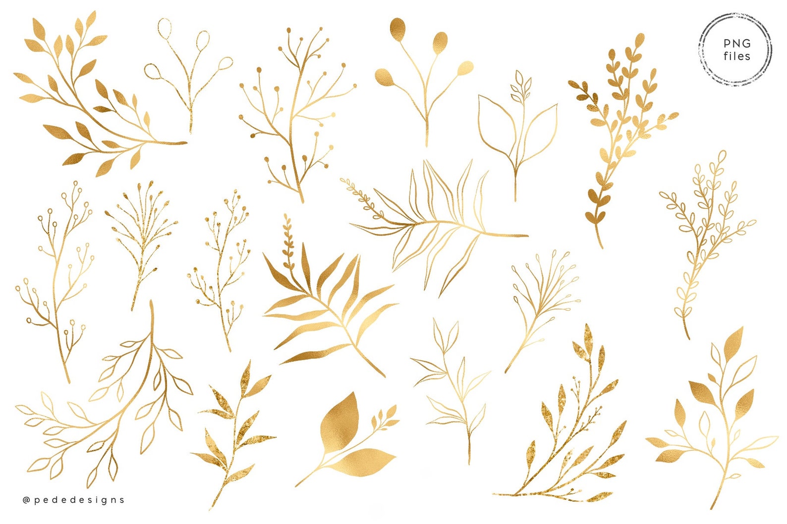 Gold Branches, Gold Foil Clip Art, Glitter Leaves, Golden Leaves ...