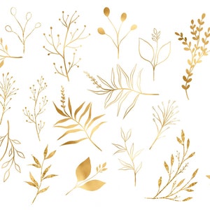 Gold Branches, Gold Foil Clip Art, Glitter Leaves, Golden Leaves ...