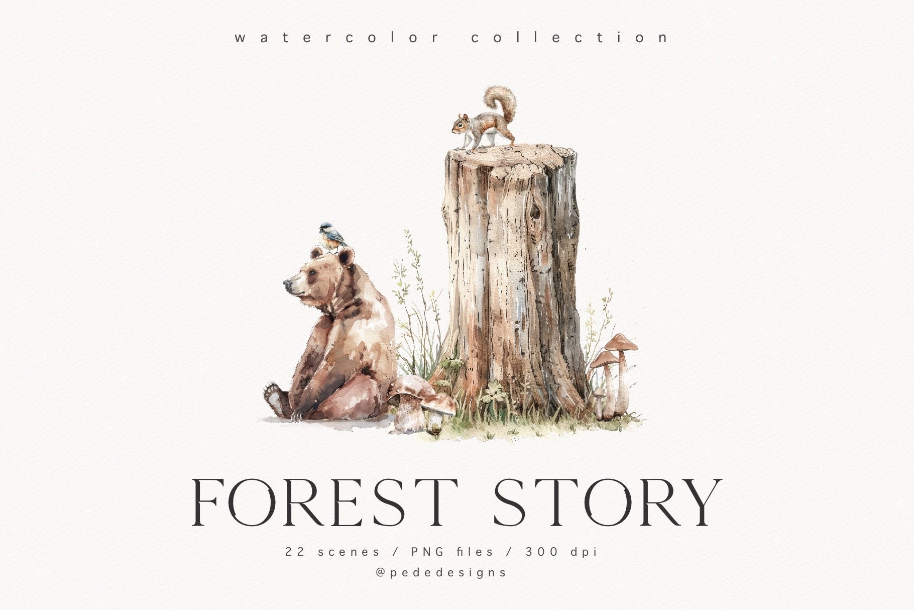 Watercolor Forest Scenes - Forest Story Collection, Woodland Clipart ...