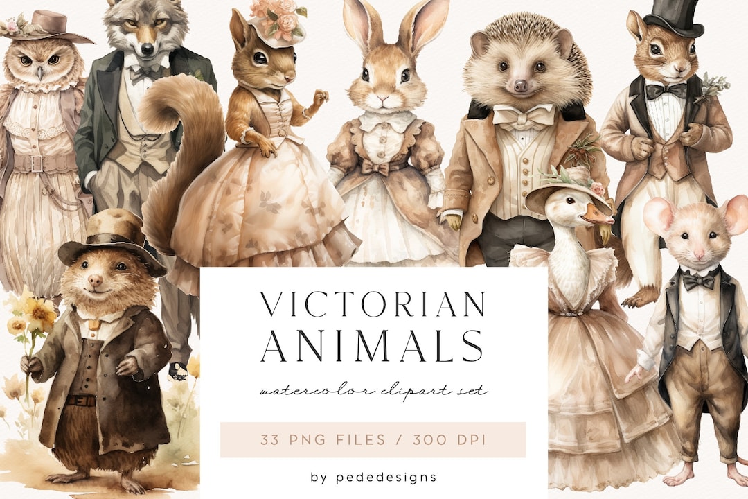 Victorian Animals Watercolor Clipart: Junk Journal Scrapbook (digital ...
