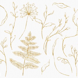 Gold Glitter Wild Flowers, Gold Floral Clip Art, Glitter Leaves, Meadow ...