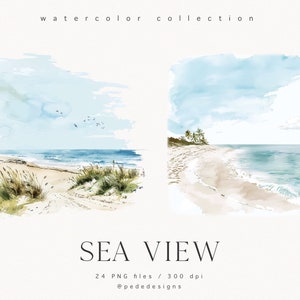 Sea View Illustration, Watercolor View Clipart, Travel Graphics, Summer ...