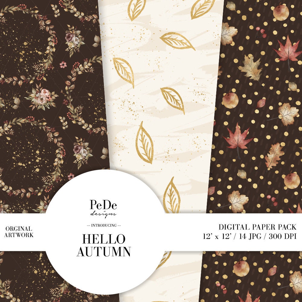 Hello Autumn, Autumn Digital Paper Pack, Planner Supplies, Pumpkin ...