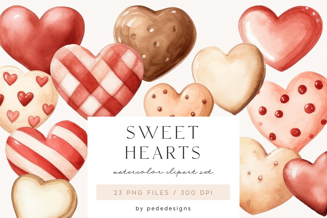 Watercolor Heart Clipart: Valentine's Day PNG Elements (digital ...