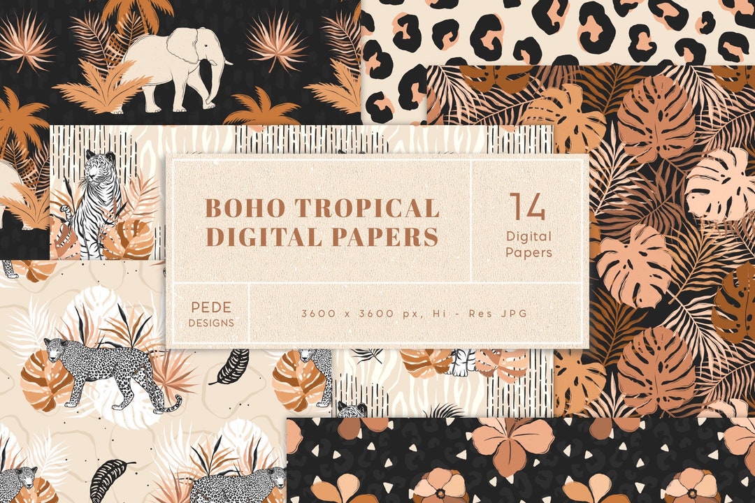 Boho Tropical Digital Papers, Exotic Digital Paper Pack, Safari Digital ...
