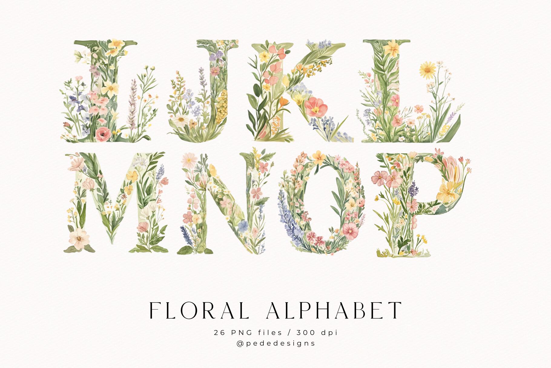 Floral Alphabet Clipart Set, Spring Flowers Clipart, Party, Celebration ...