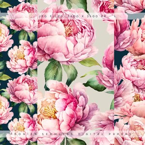 Peony Digital Paper, Flowers Watercolor Patterns, Seamless Digital ...