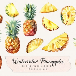 Watercolor Pineapples Clip Art Tropical Clipart Pineapple - Etsy
