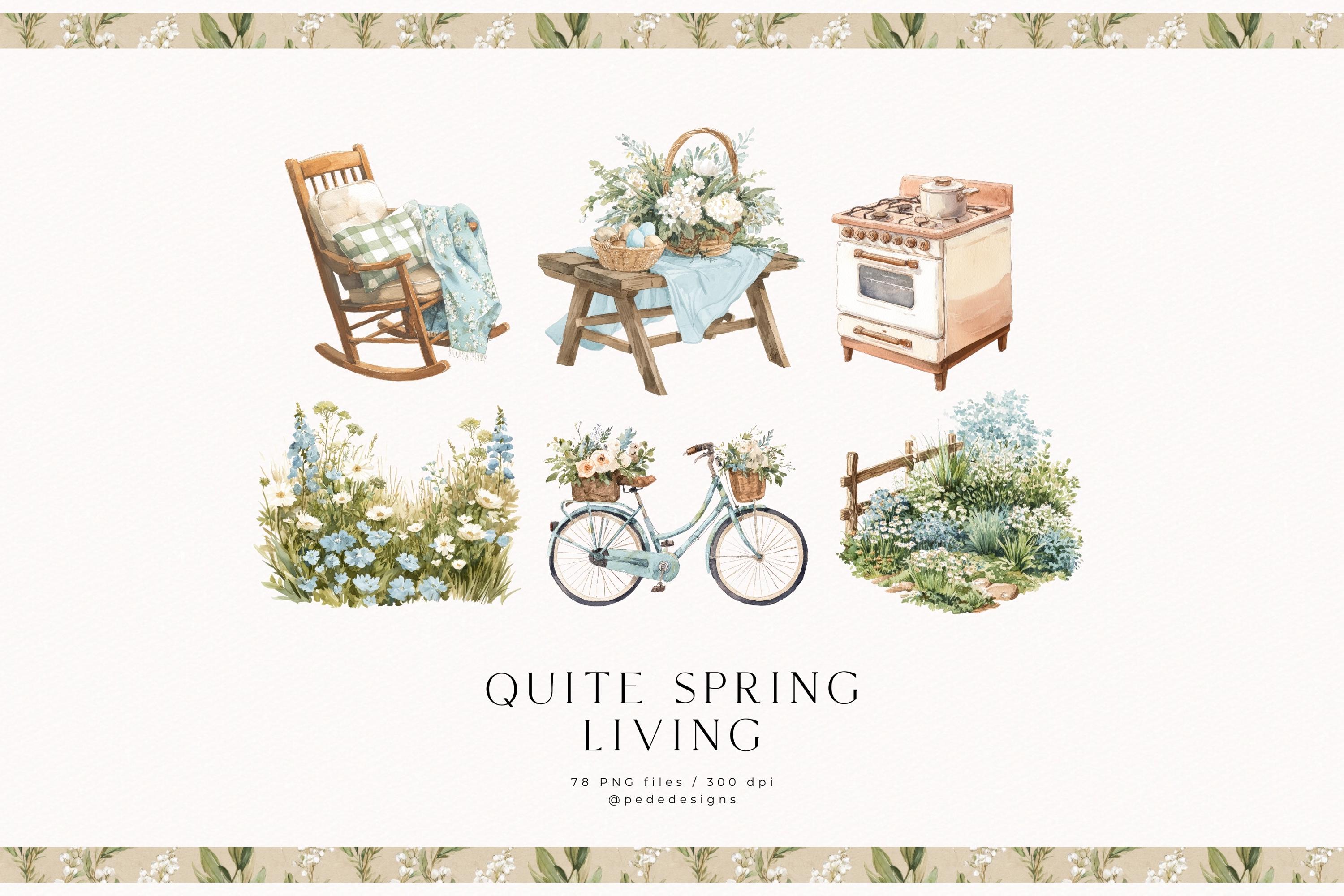 Quiet Spring Living Watercolor Illustrations | Cottagecore Home | Soft ...