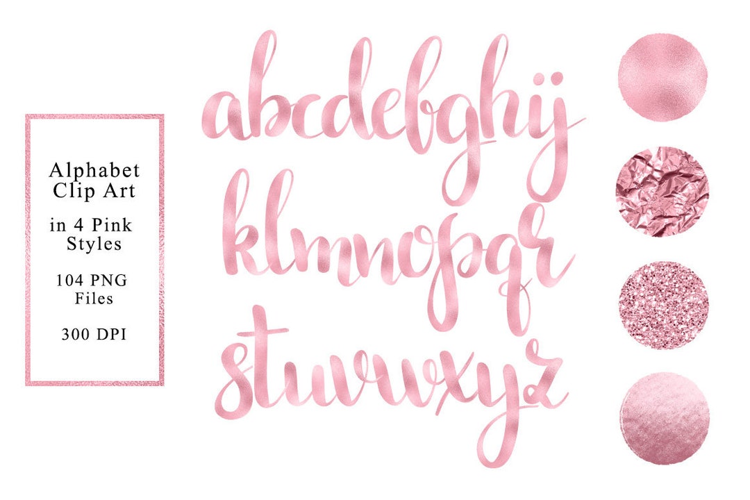 Pink Alphabet Clip Art, 4 Luxury Styles, Pink Foil, Pink Glitter, Pink ...