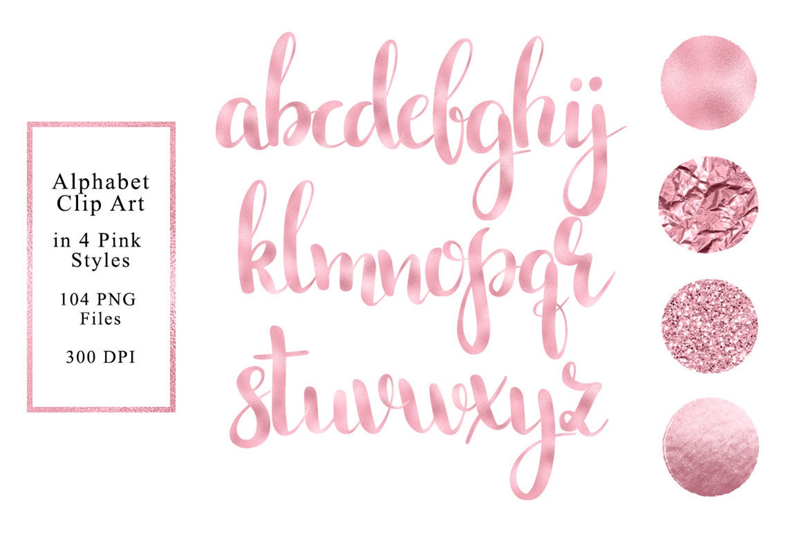 Pink Alphabet Clip Art 4 Luxury Styles Pink Foil Pink - Etsy