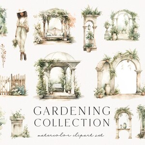 Gardening Collection, Watercolor Garden Plants, Spring Garden Graphics ...