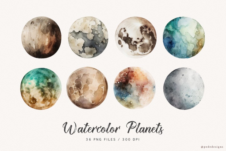 Watercolor Planet Clip Art Planets Clipart Solar System - Etsy