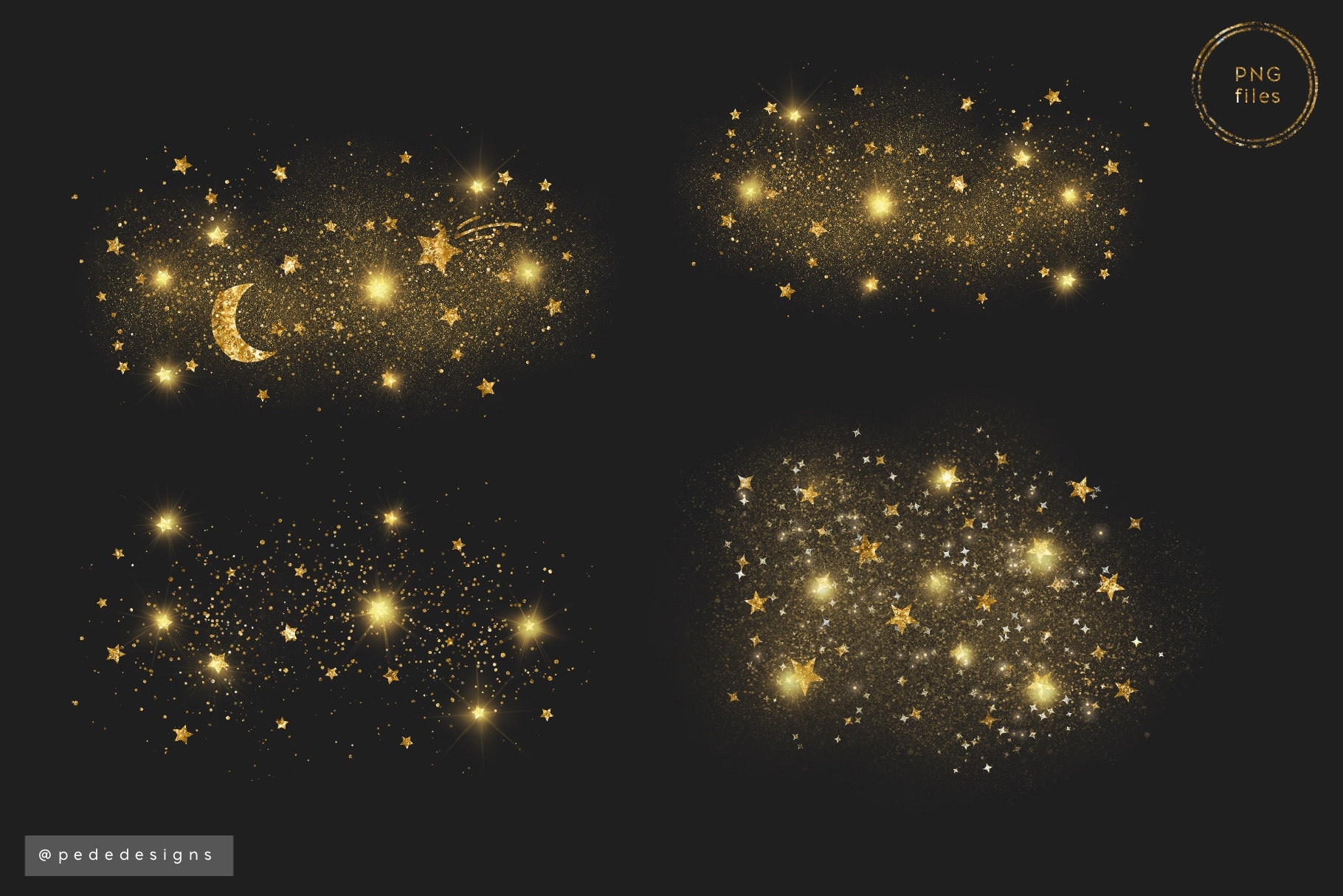 Gold Magical Stars Star Png Glitter Clip Art Mystical Moon - Etsy