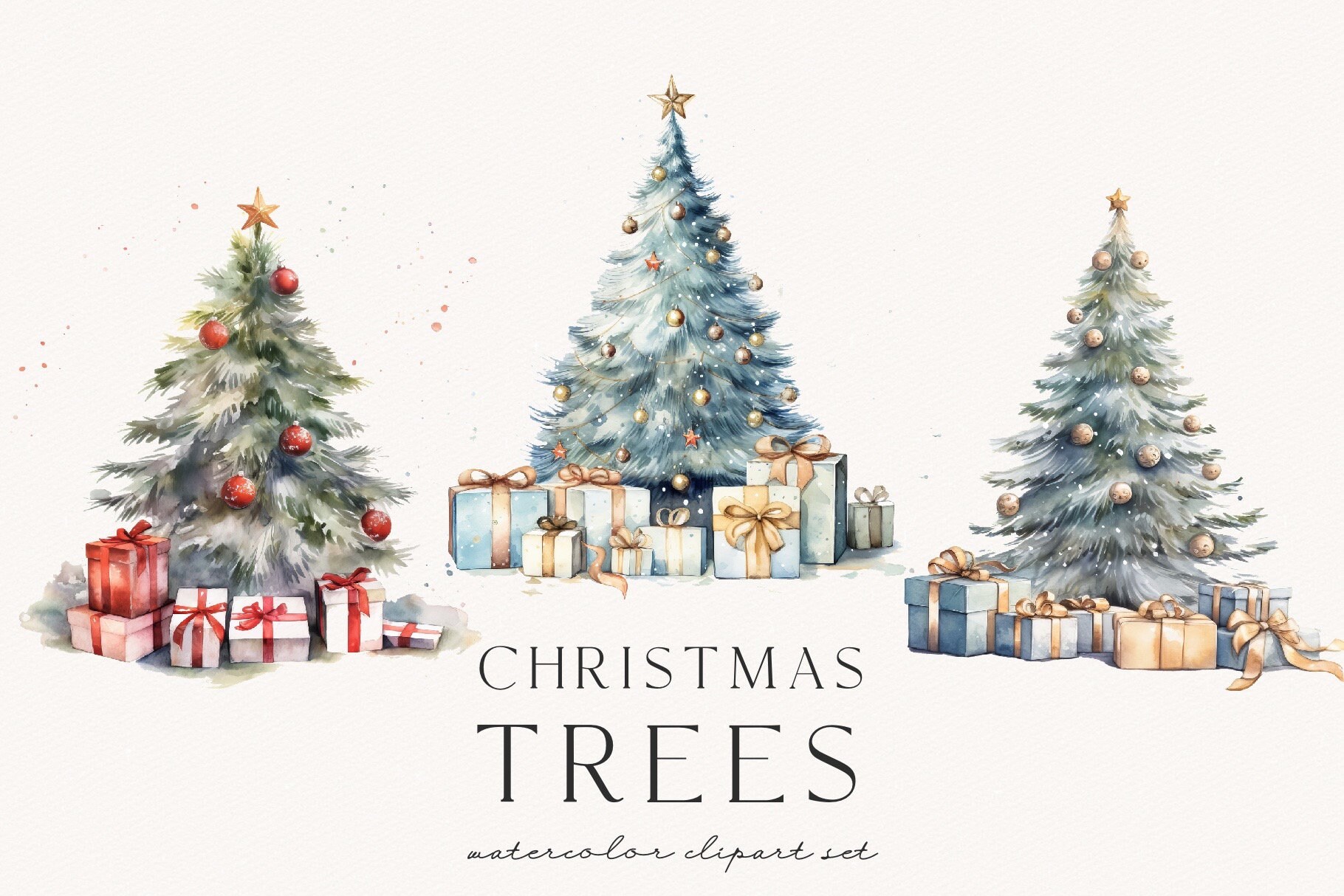 Watercolor Christmas Trees Clipart Set, Winter Holidays Instant ...