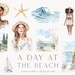 A Day at the Beach, Watercolor Summer Clipart, Travel Graphics, Girl ...