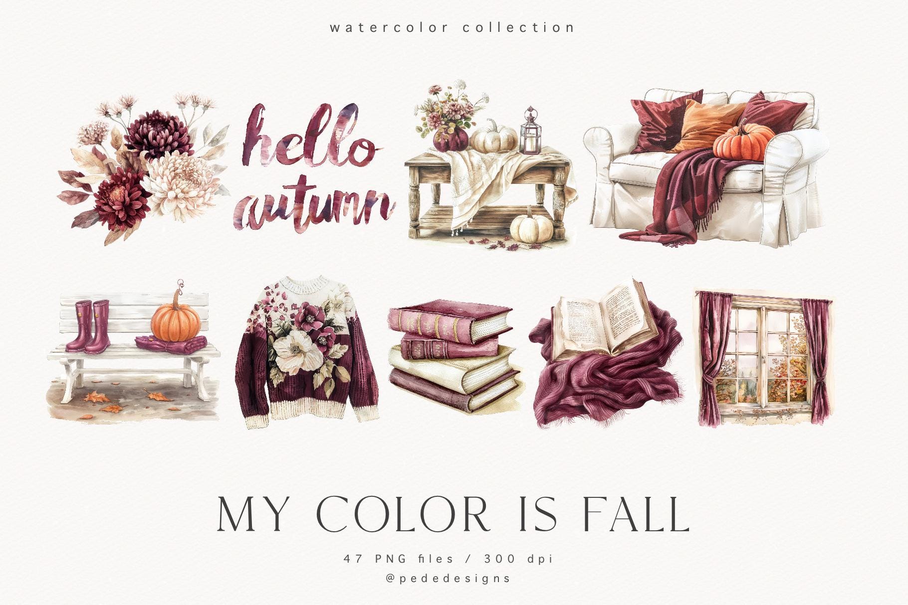 My Color is Fall Clip Art Set, Watercolor Autumn Clipart, Self Care ...