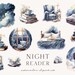 Night Reader, Watercolor Books Clipart, Moon and Stars, Night Reading ...