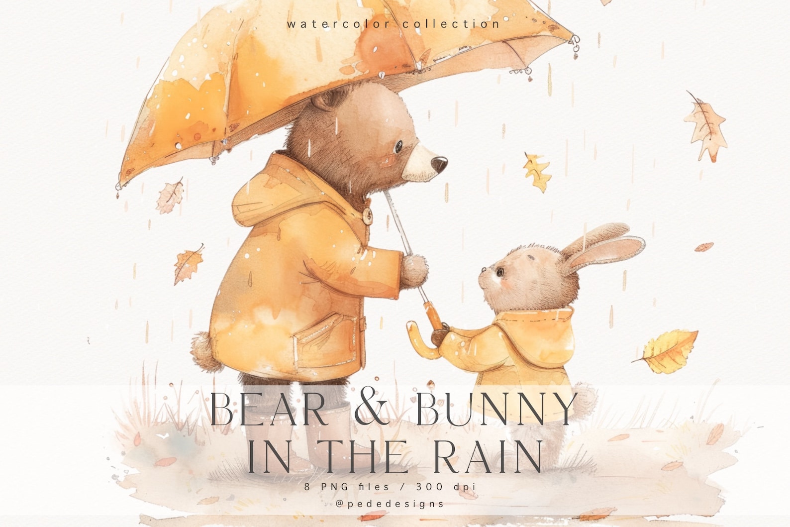 Bear & Bunny Watercolor Clipart Set: Rainy Day Nursery Art (digital ...