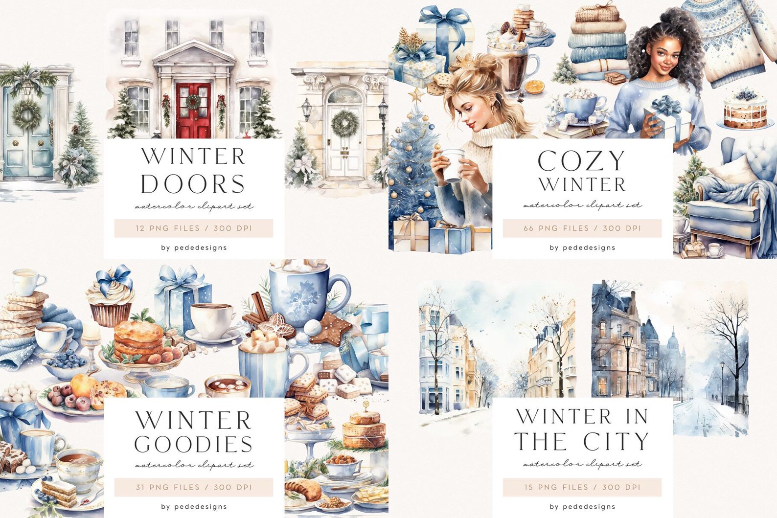 Winter Mega Bundle, Clipart Library, Watercolor Illustration, Seasonal ...