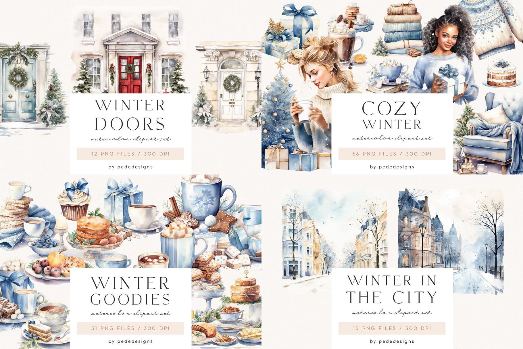 Winter Mega Bundle, Clipart Library, Watercolor Illustration, Seasonal ...