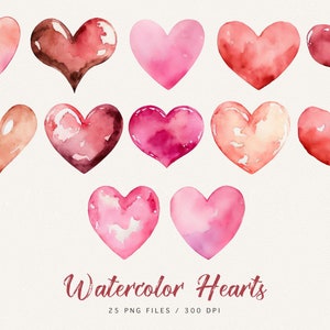 Watercolor Hearts Clipart, Watercolor Love Clipart, Valentine's Day ...