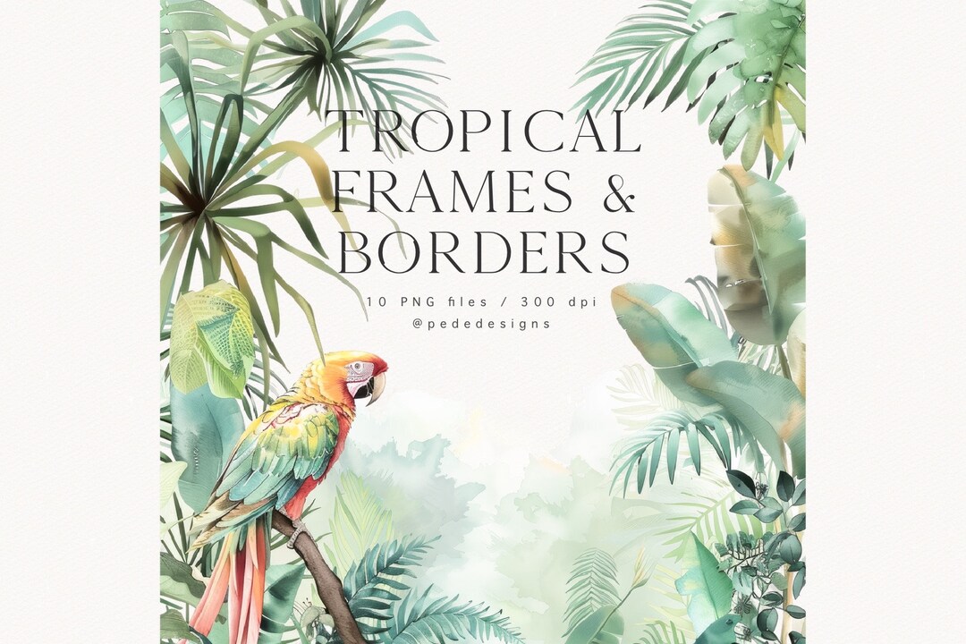 Tropical Frames & Borders, Watercolor Clipart, Exotic Background ...